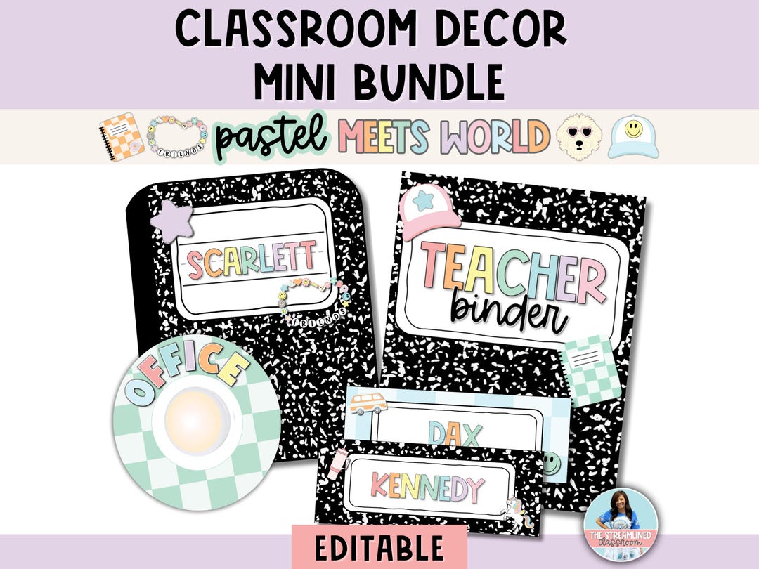 Composition Notebook Classroom Decor Mini Bundle Pastel Classroom Decor ...