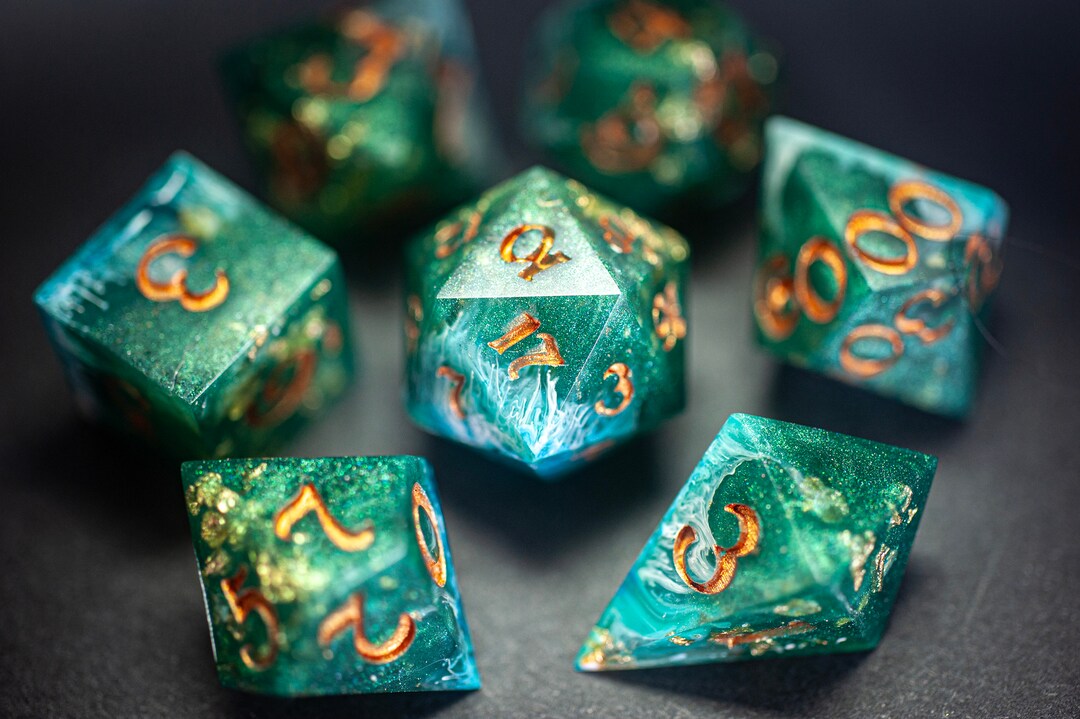 Emerald Sea 7pc Sharp-edged, Handmade Dice Set for D&D TTRPG - Etsy