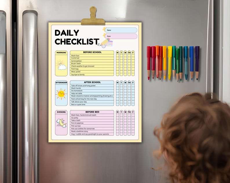 Kids Daily Checklist Printable, Before and After School Routine Chart ...