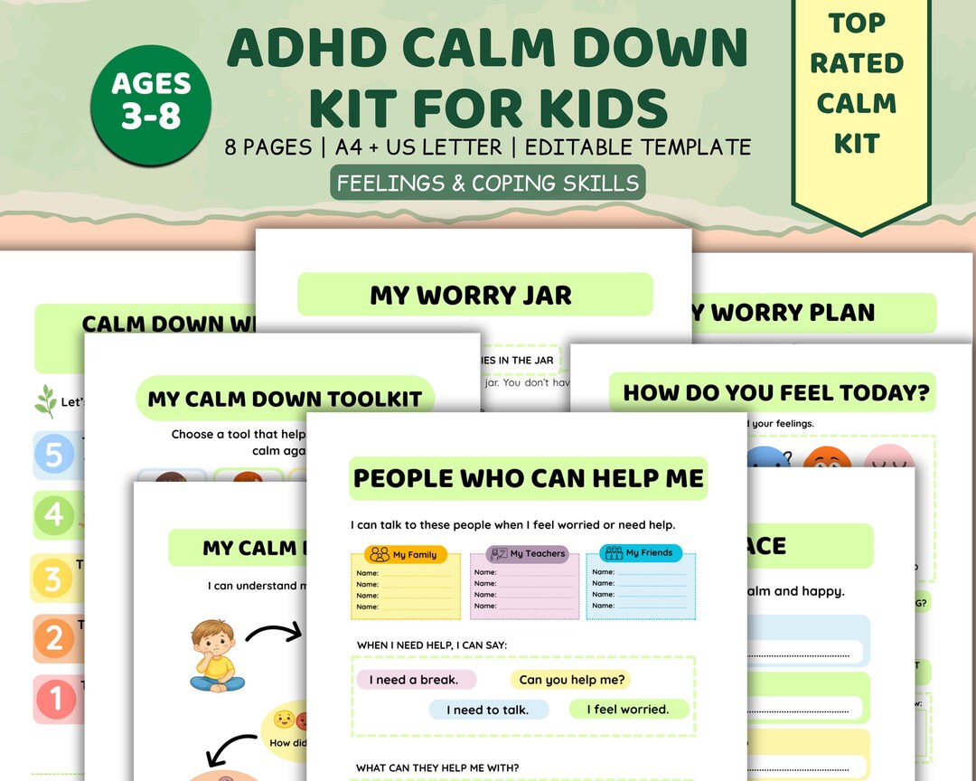 ADHD Calm Down Kit for Kids, Calm Corner Bundle, Feelings Chart, Coping ...