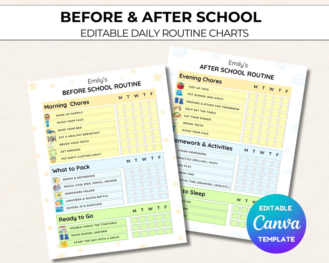 Editable Kids Routine Chart | Daily Checklist Printable (PDF) - Etsy