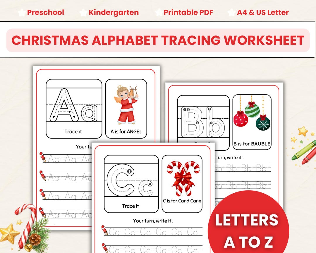Christmas Alphabet Tracing Worksheets A–Z | Printable PDF Letter ...