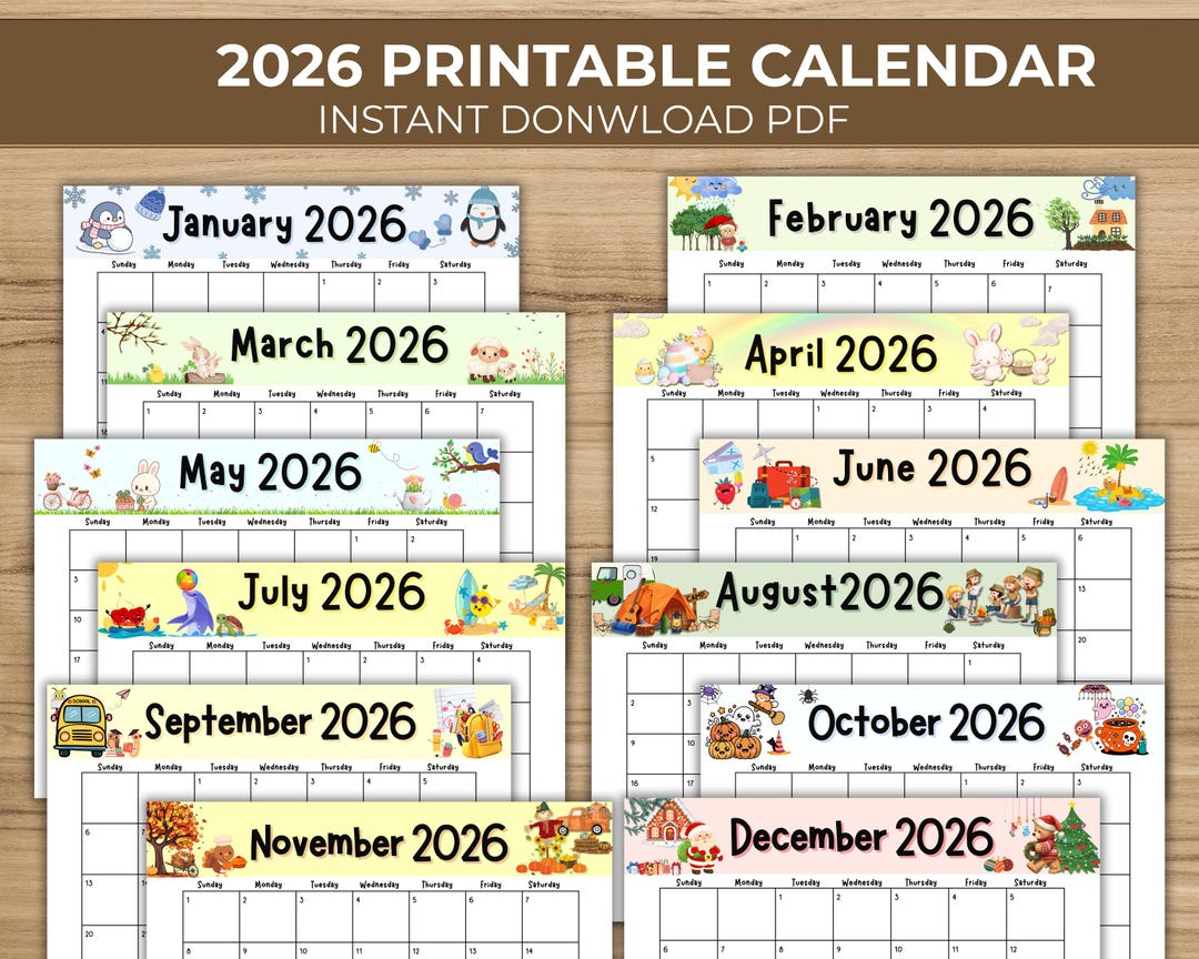 Calendrier 2026 à imprimer pour les enfants, mignon agenda d'école à la ...