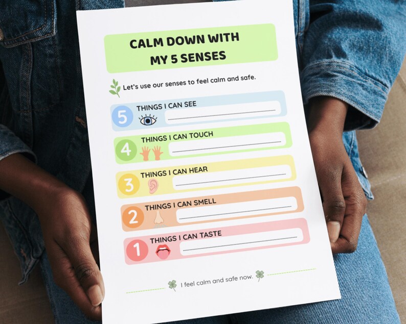 Calm Down Activities for Kids, 5 Senses Calming Worksheet, Emotional ...