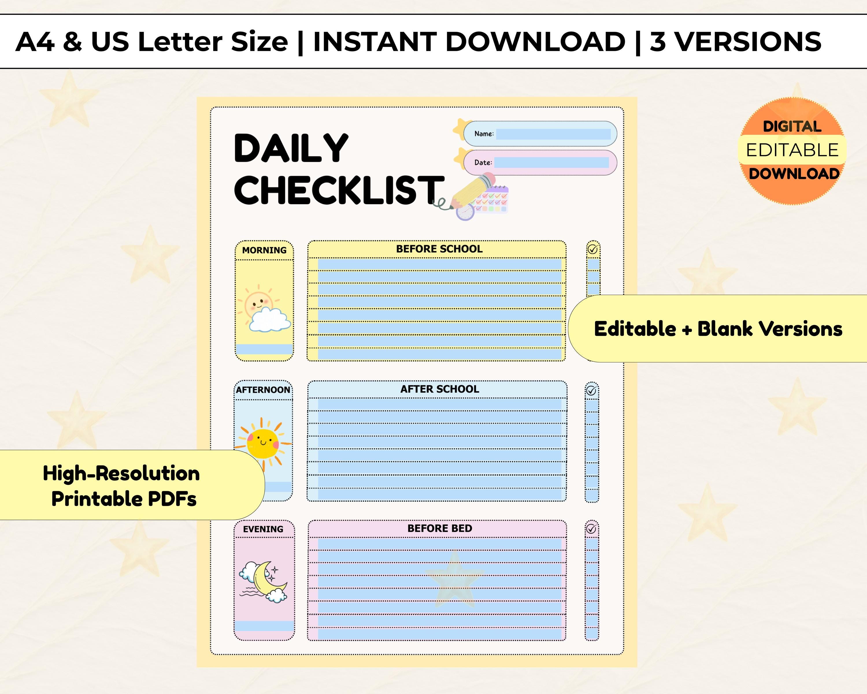 Kids Daily Checklist Printable, Before and After School Routine Chart ...
