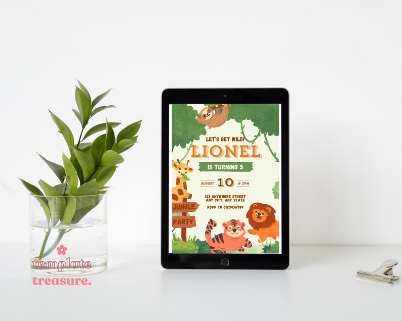 Editable Jungle Safari Birthday Invitation Template Animal Digital ...
