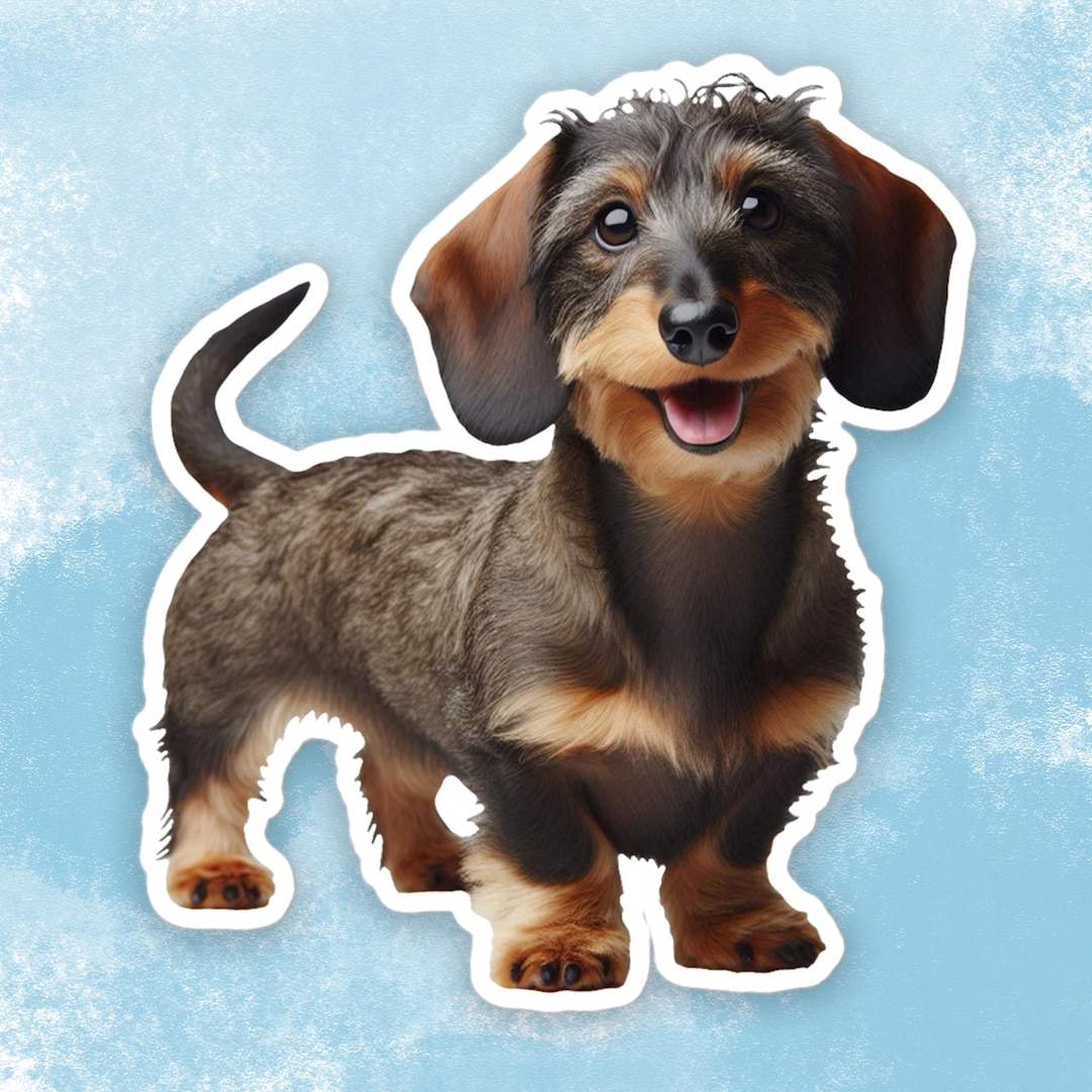 Happy Cute Wire-haired Dachshund Sticker, Cute Dog Water Bottle Sticker ...
