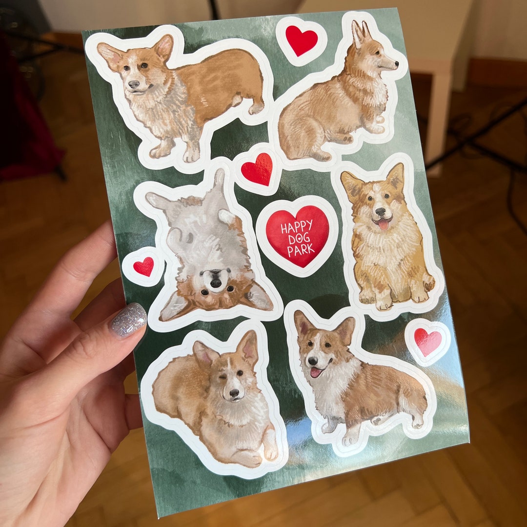 Hand Drawn Corgi Sticker Sheet, Dog Sticker Set, Cute Sticker Sheet - Etsy
