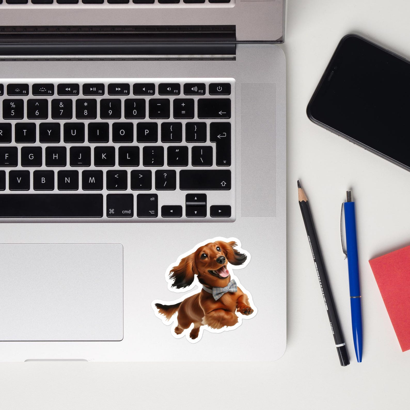 Happy Long-haired Dachshund Sticker, Cute Dog Water Bottle Sticker ...