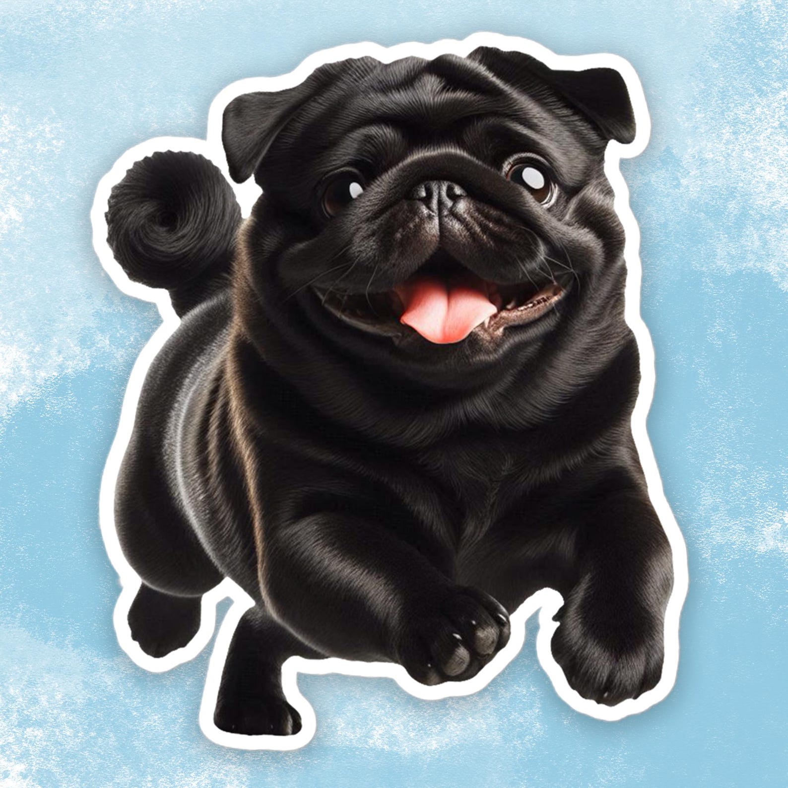 Happy Black Pug Sticker, Cute Dog Water Bottle Sticker, Laptop Sticker ...