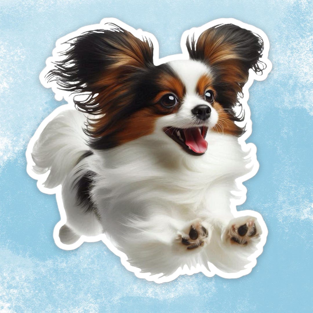 Happy Papillon Sticker, Cute Dog Water Bottle Sticker, Laptop Sticker ...