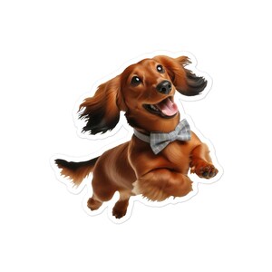 Happy Long-haired Dachshund Sticker, Cute Dog Water Bottle Sticker ...