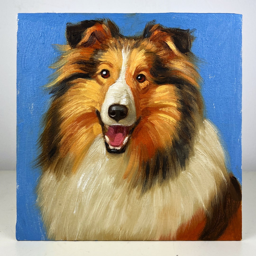 Original Rough Collie Painting, Small Oil Painting, Miniature Painting ...