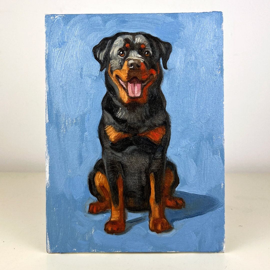 Original Rottweiler Painting, Small Oil Painting, Miniature Painting ...