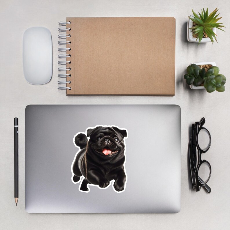 Happy Black Pug Sticker, Cute Dog Water Bottle Sticker, Laptop Sticker ...