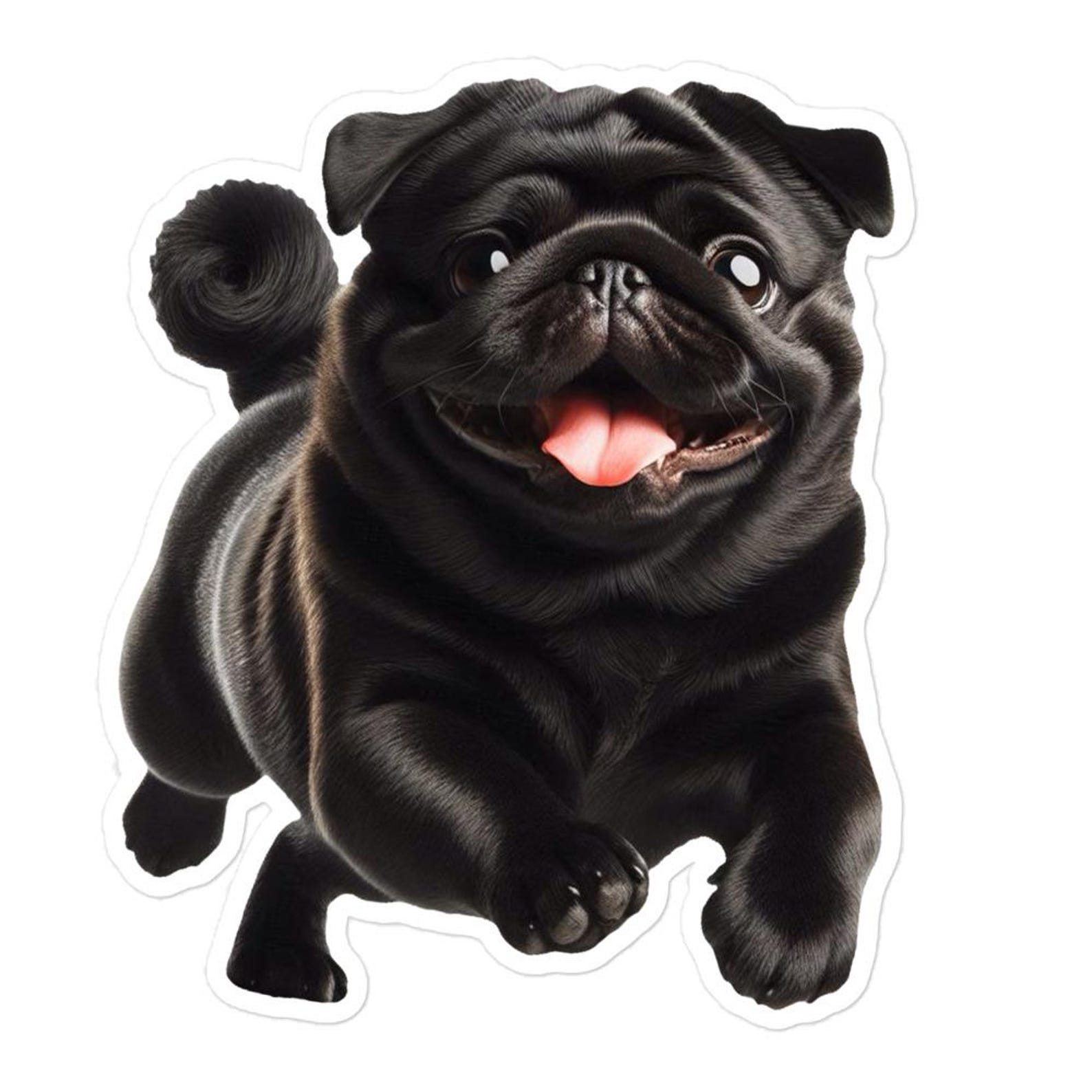 Happy Black Pug Sticker, Cute Dog Water Bottle Sticker, Laptop Sticker ...