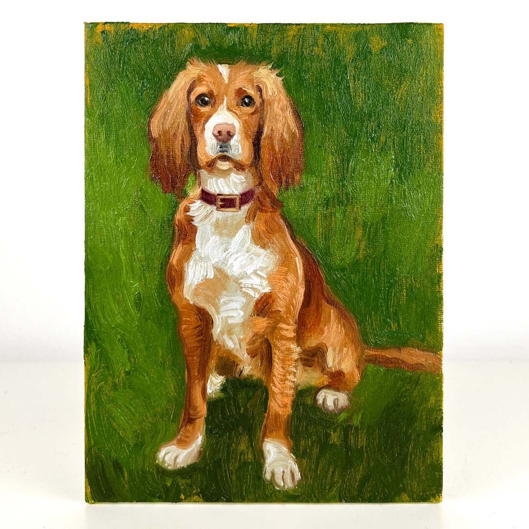 Original Working Cocker Spaniel Painting, Small Oil Painting, Miniature ...