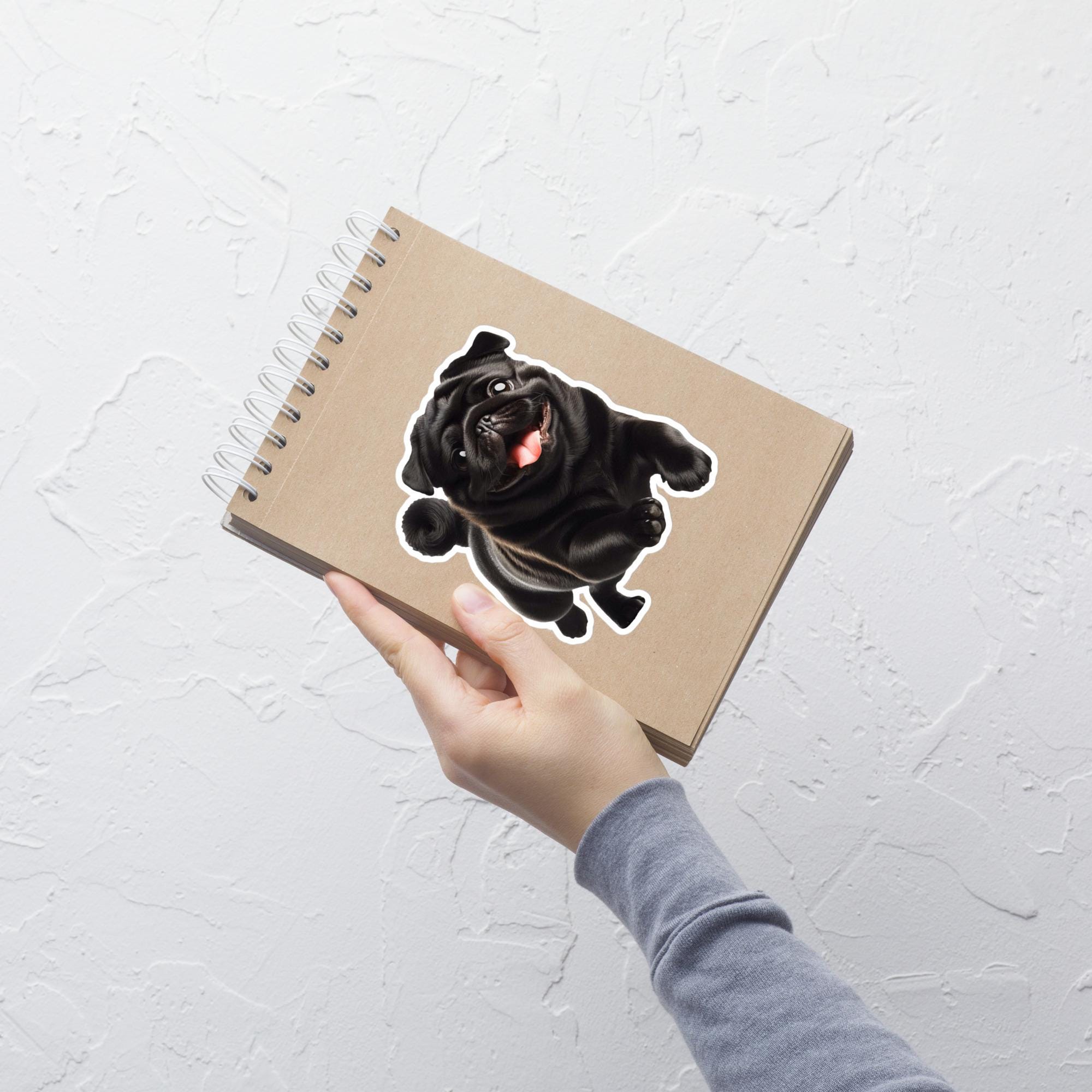 Happy Black Pug Sticker, Cute Dog Water Bottle Sticker, Laptop Sticker ...