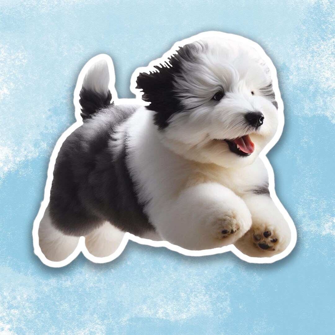 Old English Sheepdog Sticker, Cute Dog Water Bottle Sticker, Laptop ...