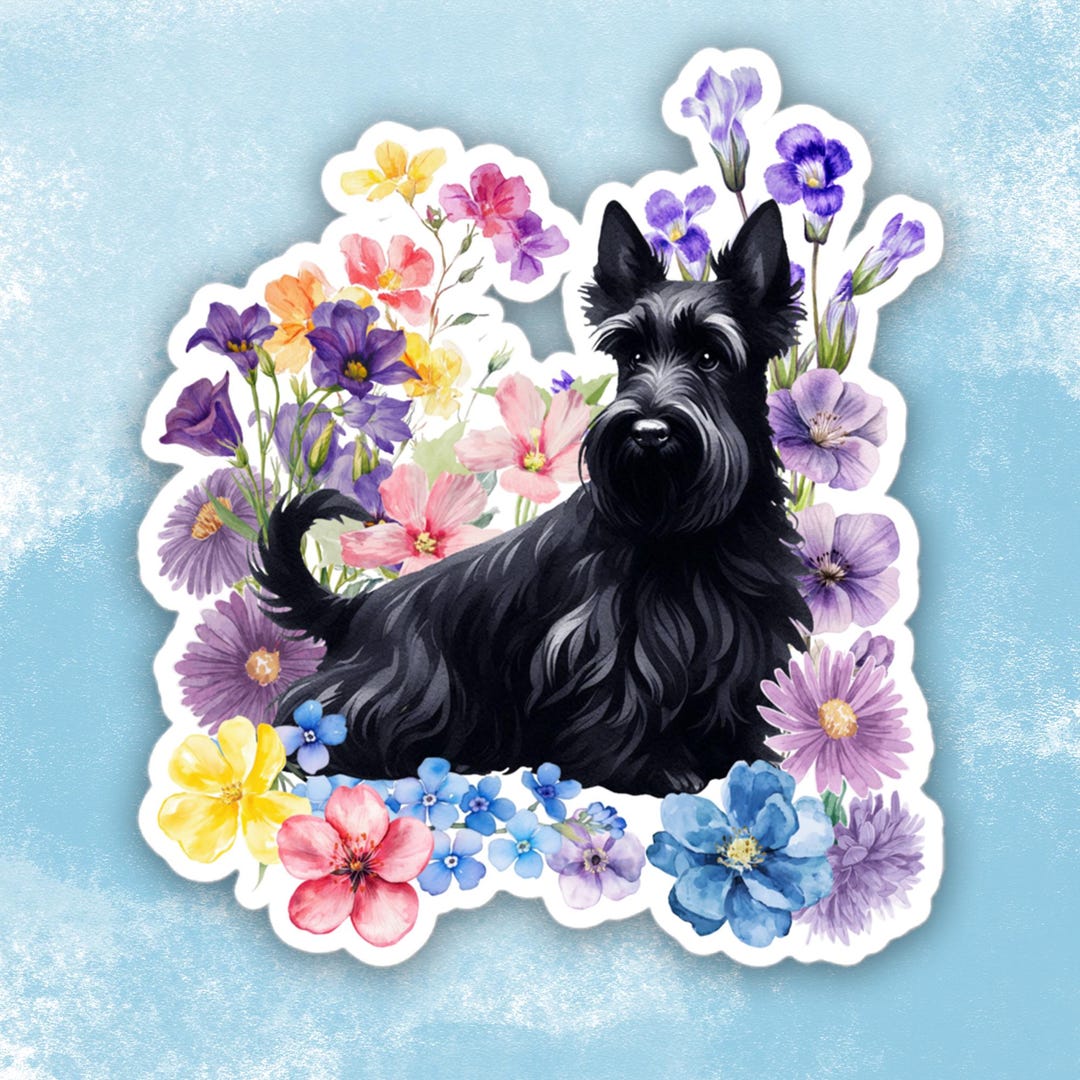 Floral Scottie Dog Sticker, Watercolor Scottish Terrier Water Bottle ...