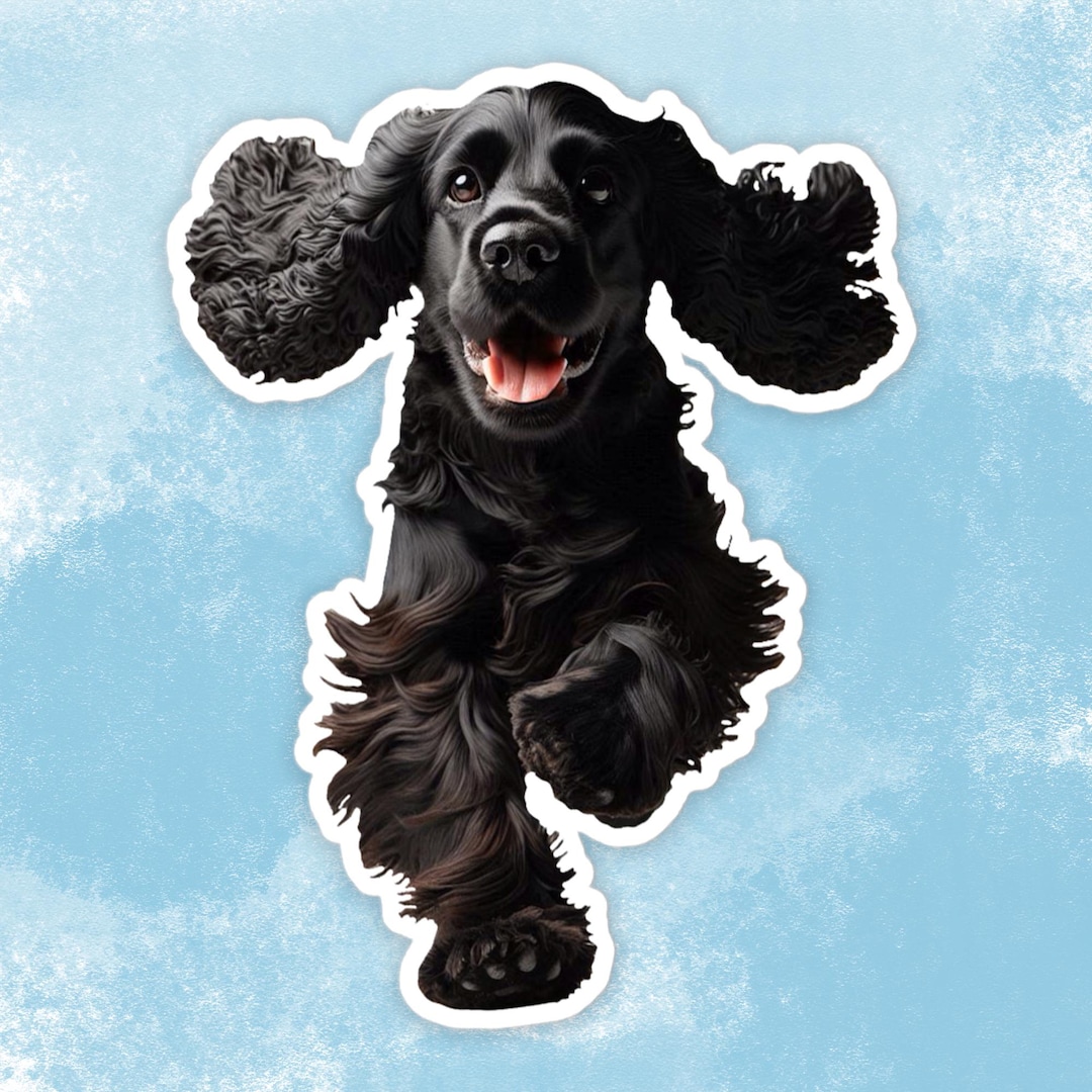 Happy Black Cocker Spaniel Sticker, Cute Dog Water Bottle Sticker ...