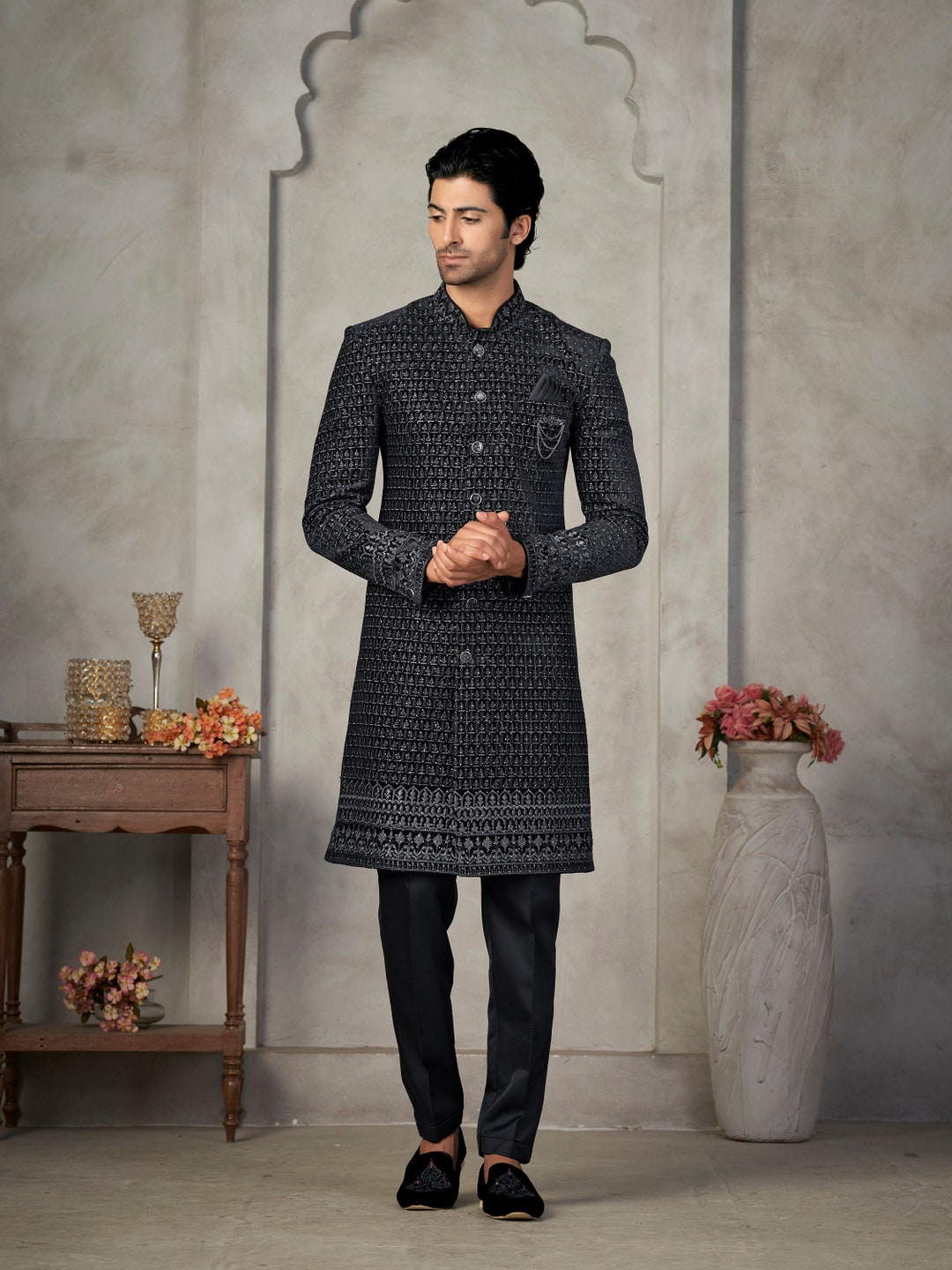 Indowestern Sherwani for Men in Black Color Sherwani - Etsy