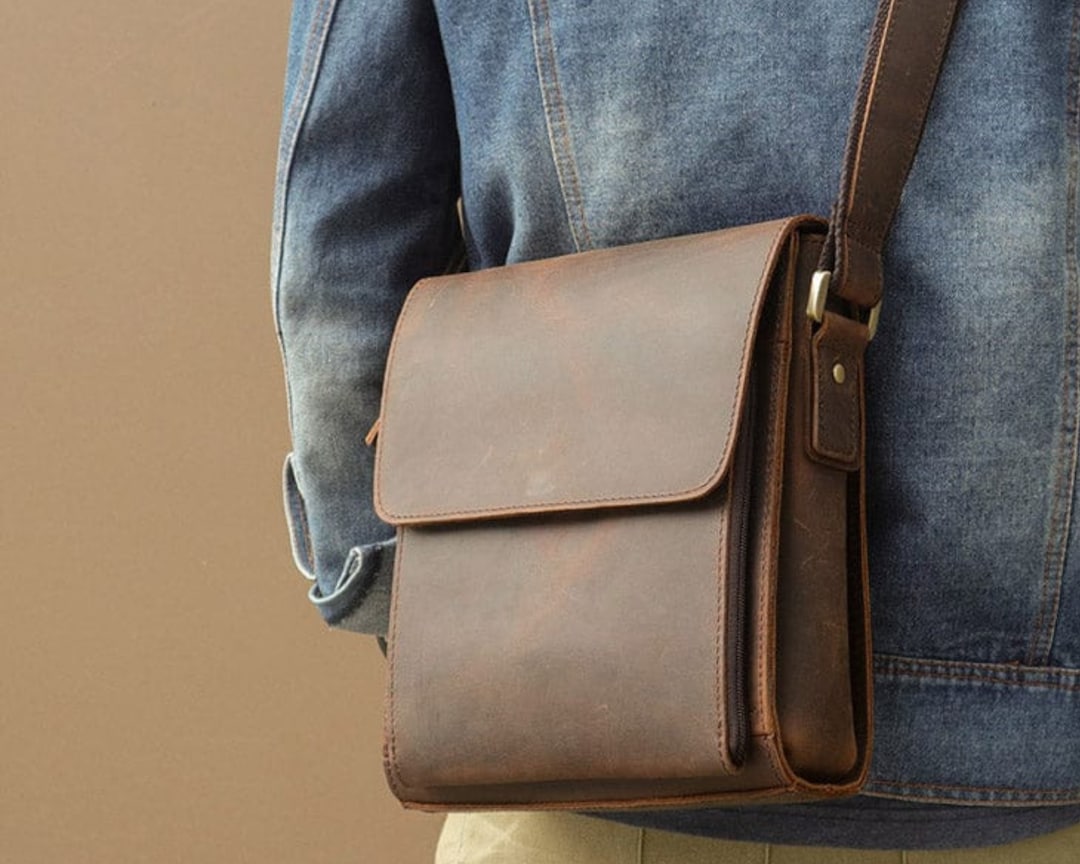 Mens Crossbody Bag, Brown Leather Crossbody Bag for Men, Leather Cute ...