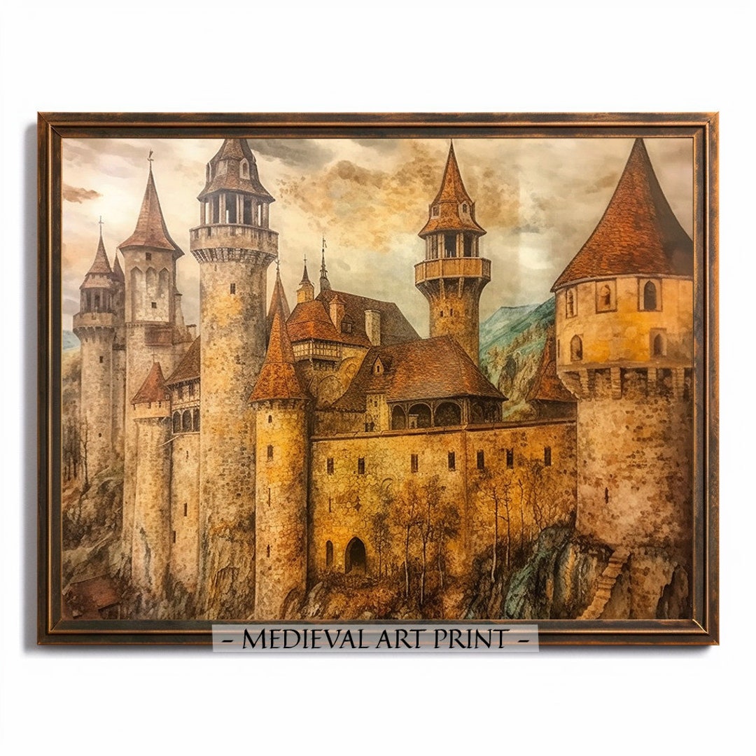 Tower Town Medieval Castle Painting Vintage Wall Art Print - Etsy
