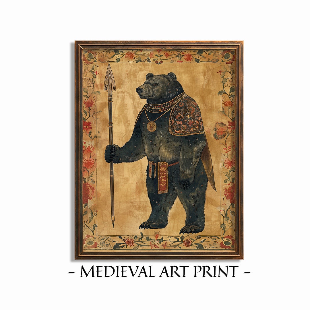 Medieval Bear Print, Middle Age Animal Painting, Antique Printable Wall ...