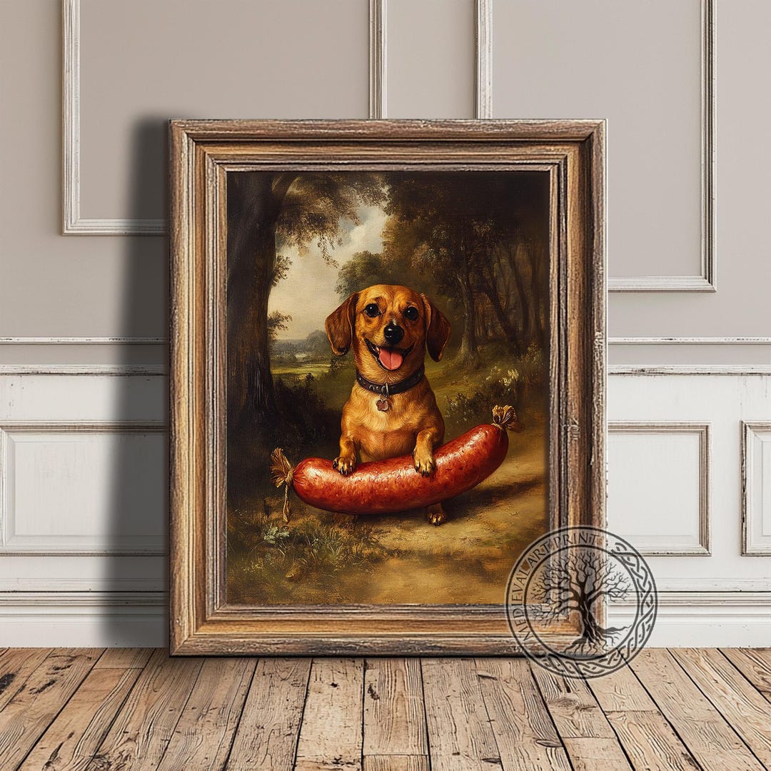 Dachshund and Sausage Printable Art, Whimsical Antique Landscape ...