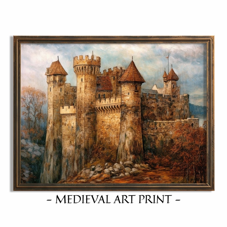 Medieval Tower Castle Print, Middle Age Painting, Printable Wall Art ...