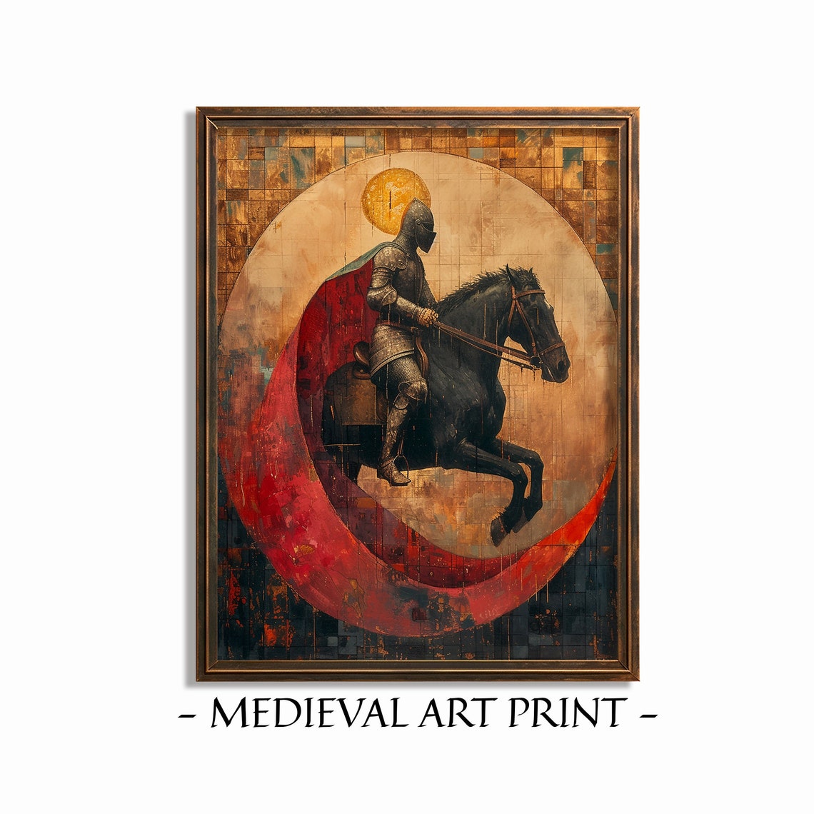 Medieval Knight on Horse Print, Middle Age Castle Painting, Printable ...