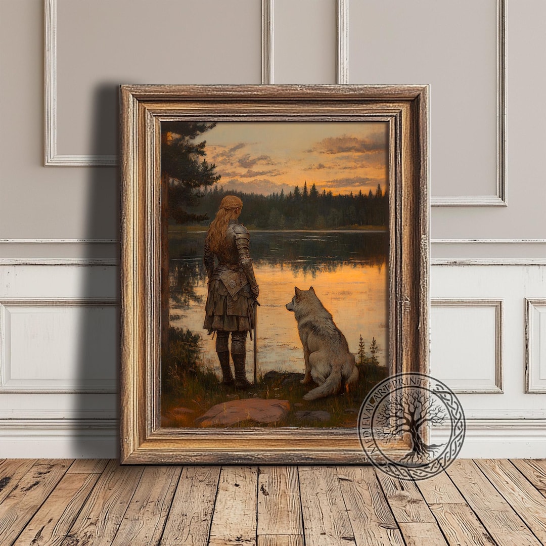 Medieval Knight and Wolf Art Print: Fantasy Oil Painting (digital ...