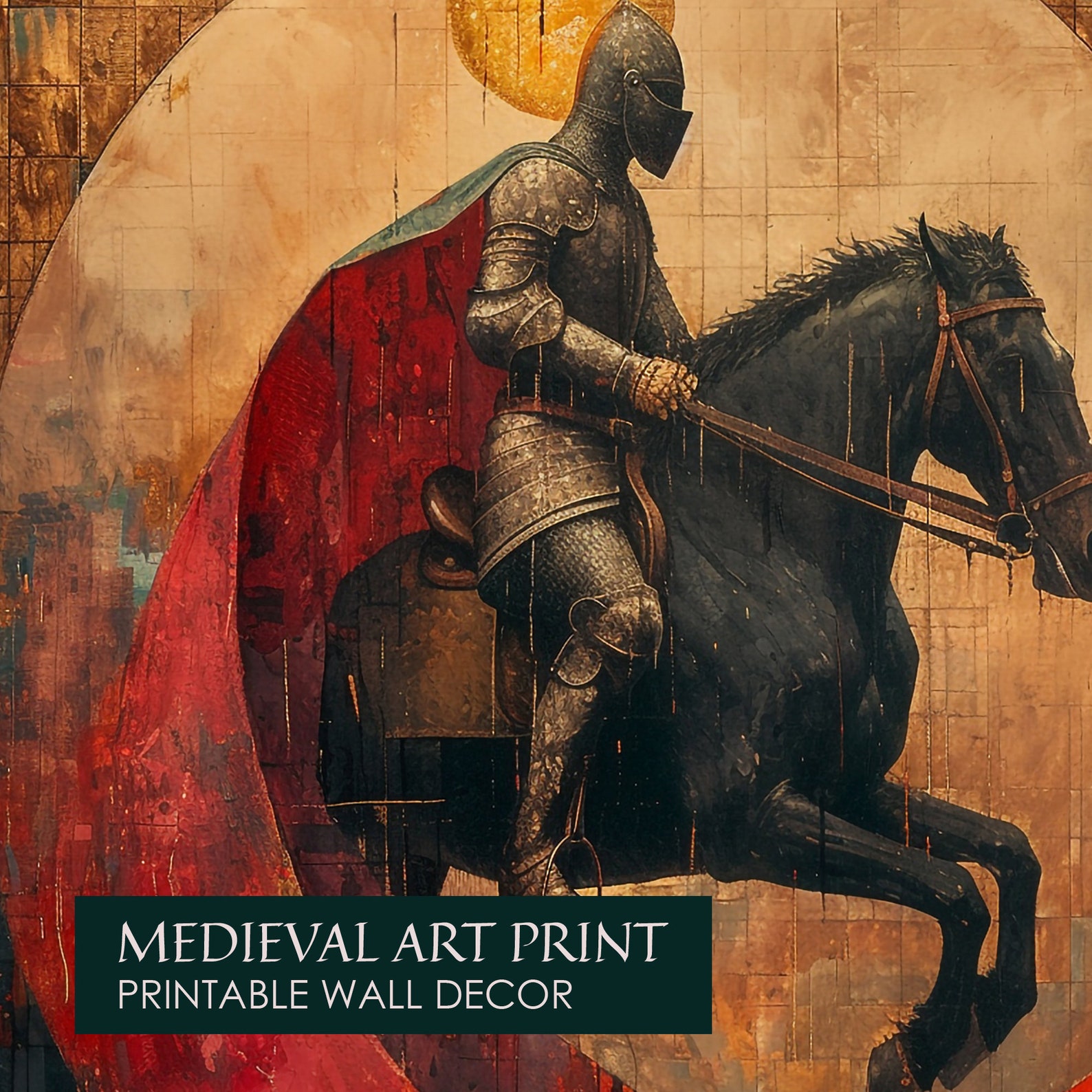 Medieval Knight on Horse Print, Middle Age Castle Painting, Printable ...