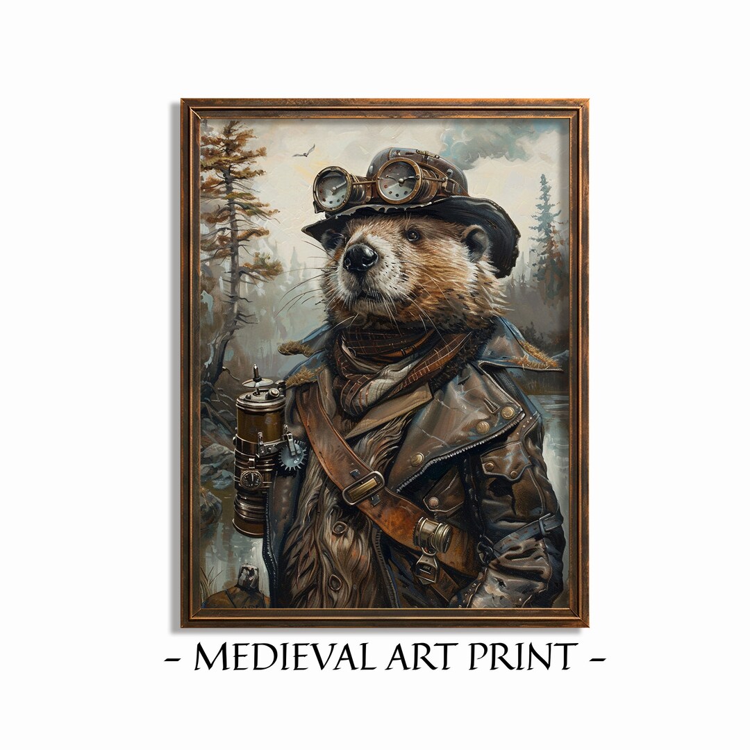 Steampunk Animal Print, Fantasy Beaver Painting, Printable Digital Wall ...