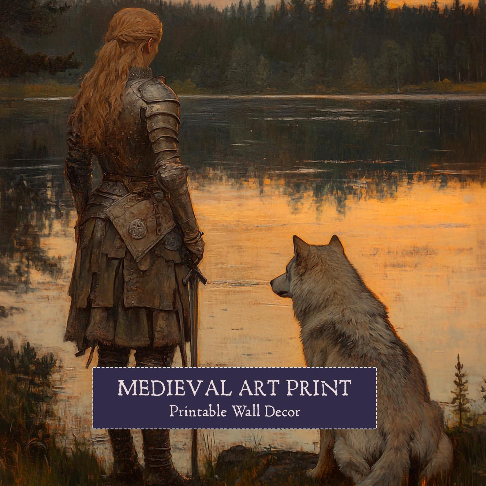 Medieval Knight and Wolf Art Print: Fantasy Oil Painting (digital ...