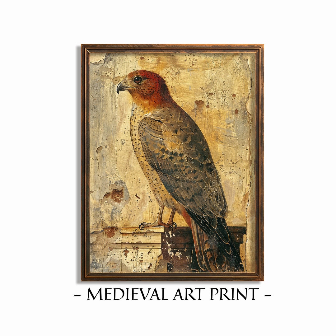 Medieval Falcon Print, Middle Age Animal Painting, Antique Bird ...
