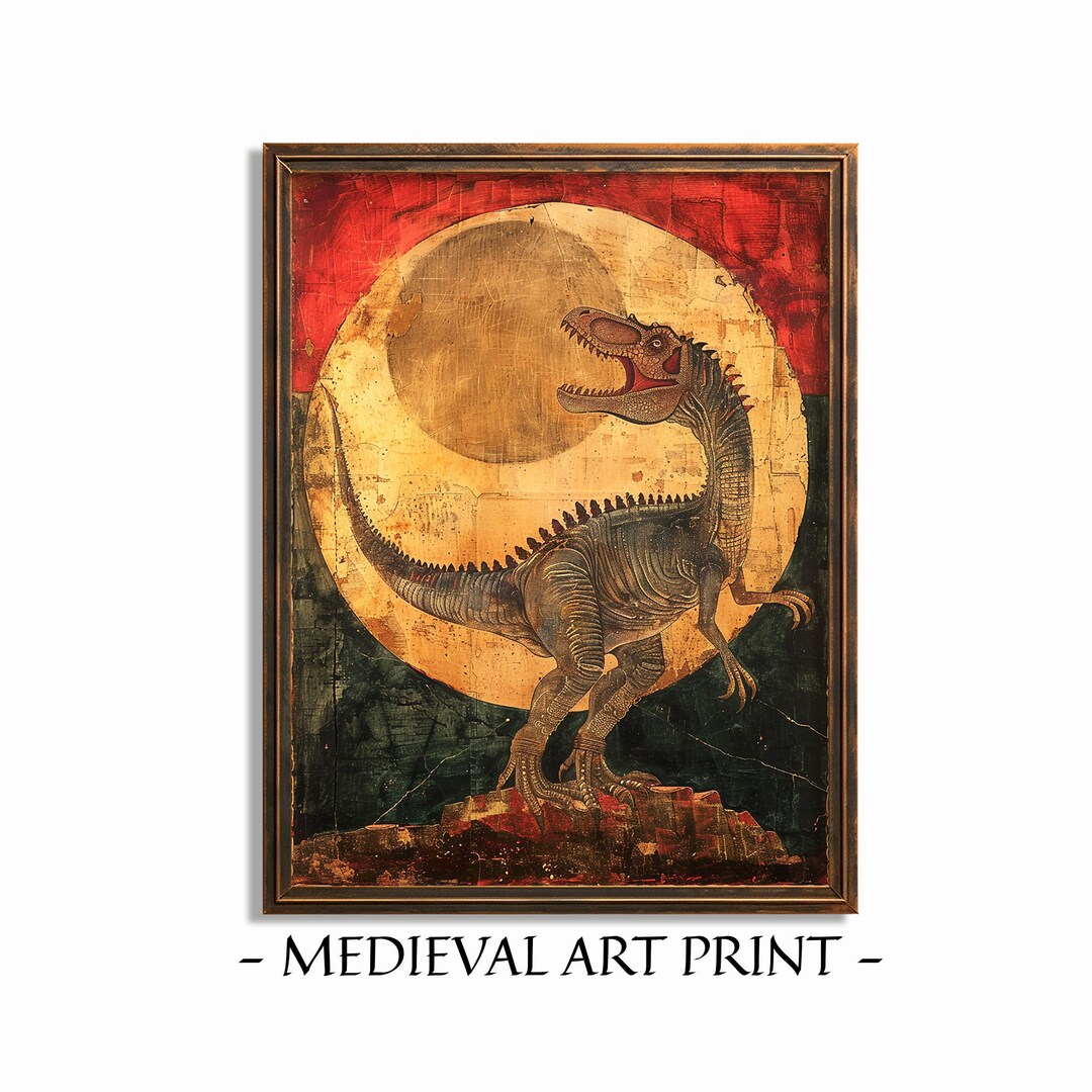Medieval Dinosaur T-rex Painting, Tyrannosaurus Rex Print, Printable ...