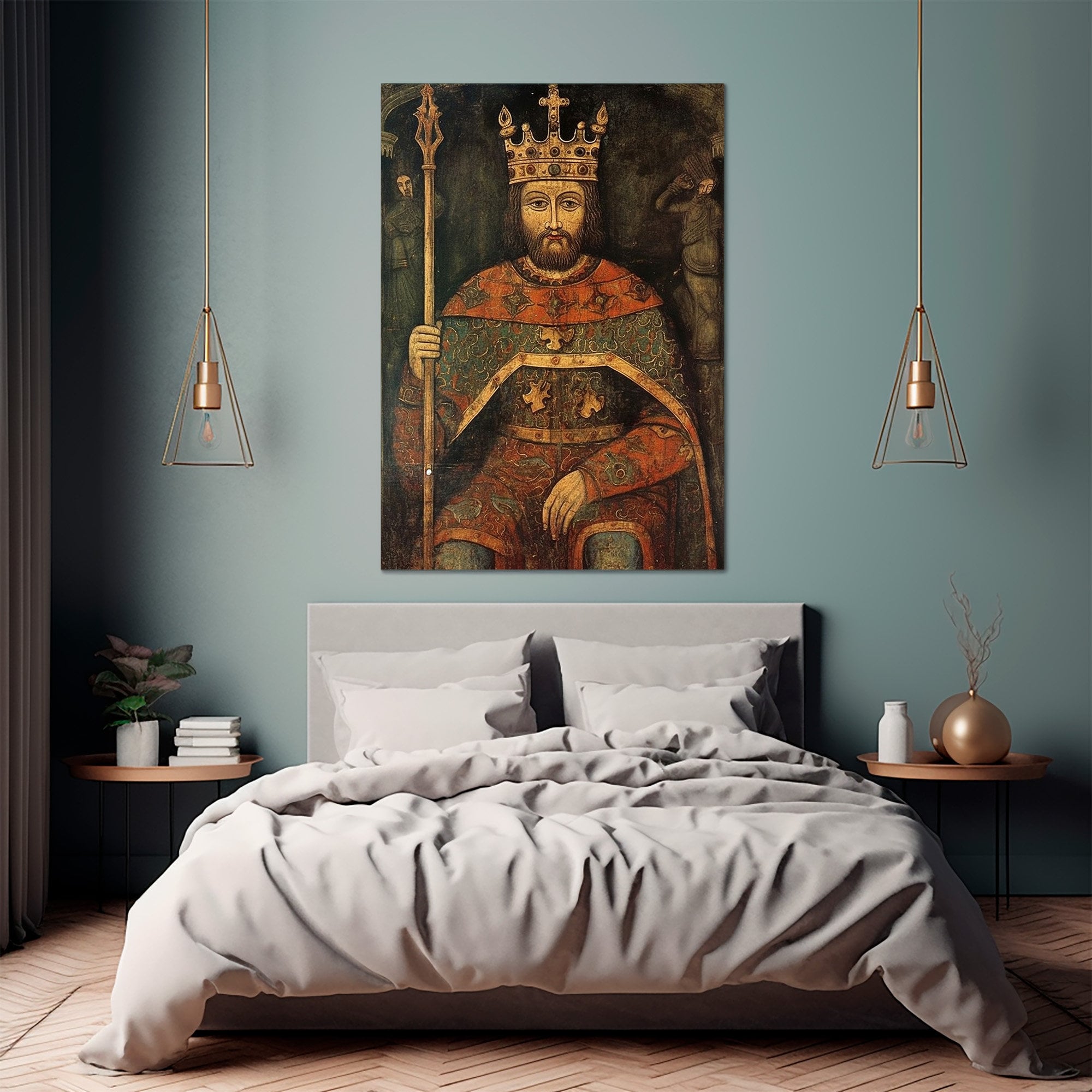Medieval King Royal Portrait Painting Ancient Print Antique Wall Art ...
