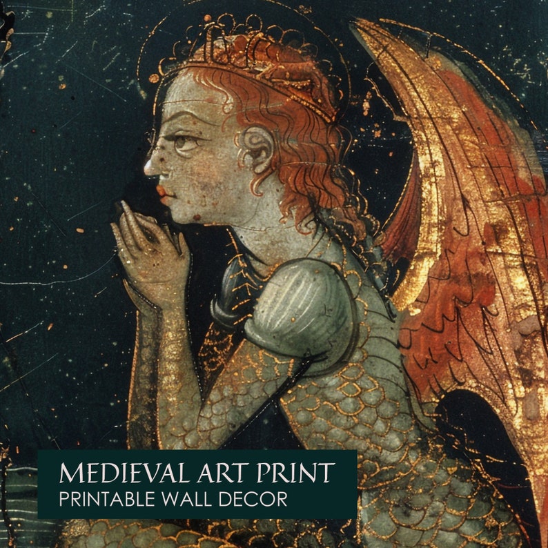 Medieval Mermaid Print, Mythology Middle Age Siren Painting, Printable ...
