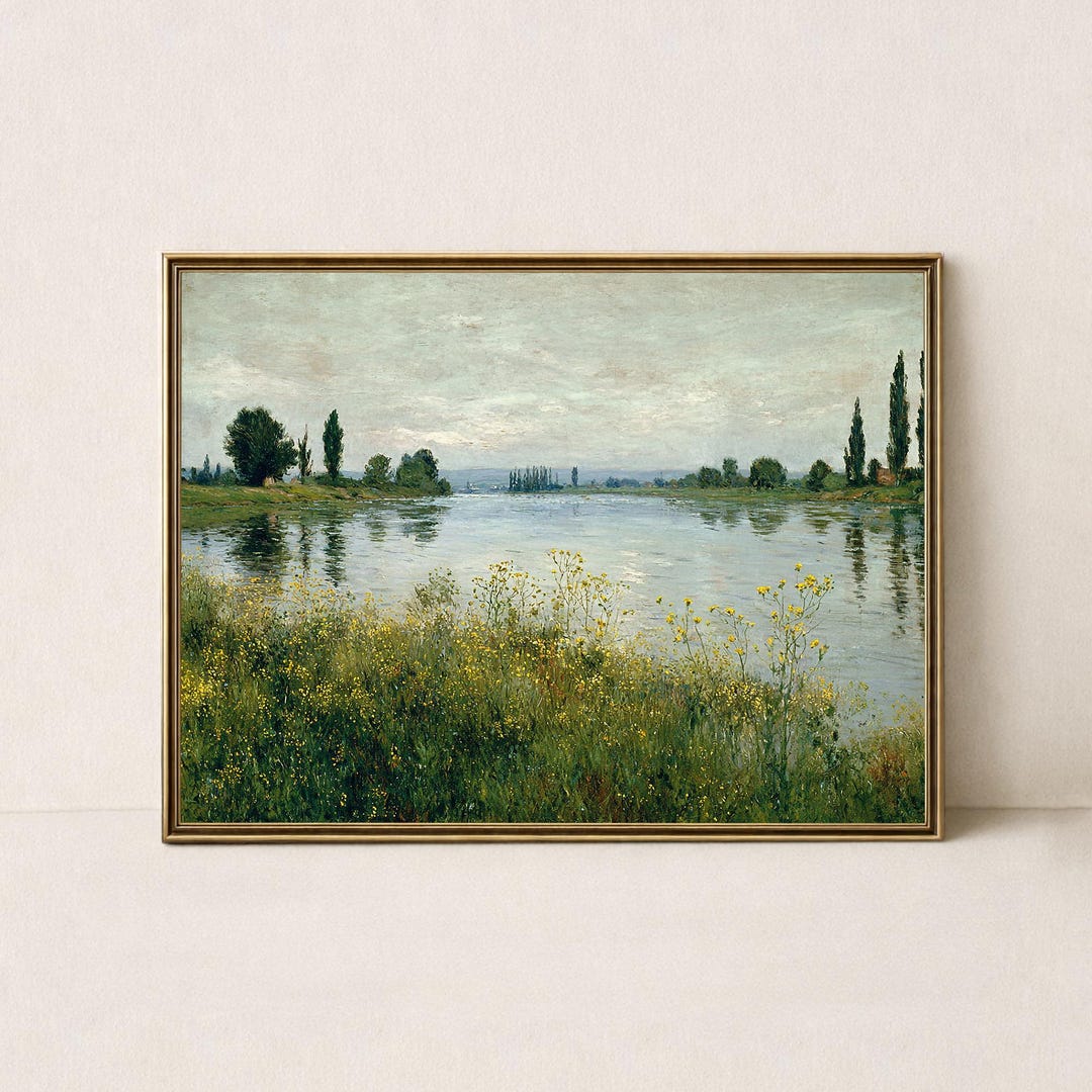 Vintage Cottagecore Wall Art Printable, Calm River Landscape Print ...