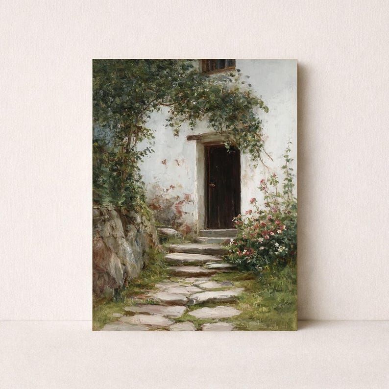 Vintage Wall Art PRINTABLE, Cottage Garden Doorway Stone Print, Digital ...