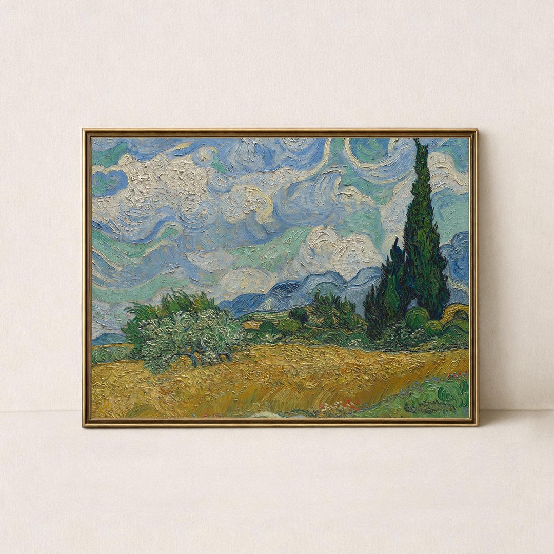 Vintage Wall Art PRINTABLE, Cypress Trees Field Landscape Print ...