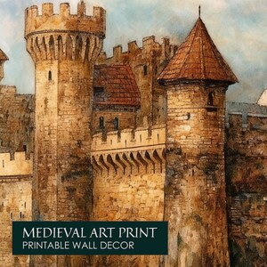 Medieval Tower Castle Print, Middle Age Painting, Printable Wall Art ...