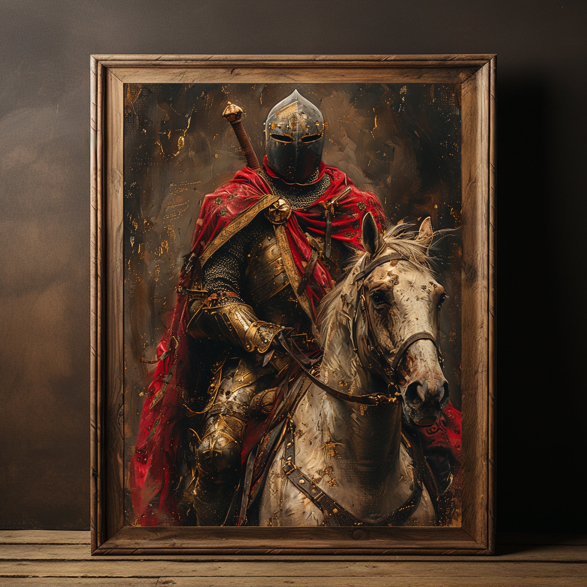 Medieval Knight on Horse Art Print: Dark Middle Ages Painting (digital ...