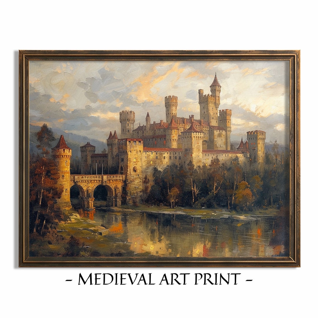 Medieval Castle Print, Middle Age Kingdom Castle Painting, Printable ...