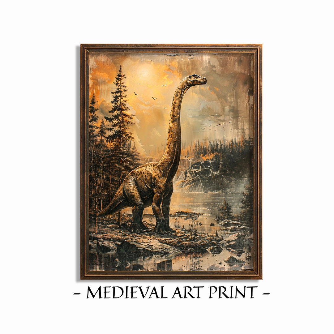 Medieval Dinosaur Painting, Brachiosaurus Print, Printable Animal Wall ...