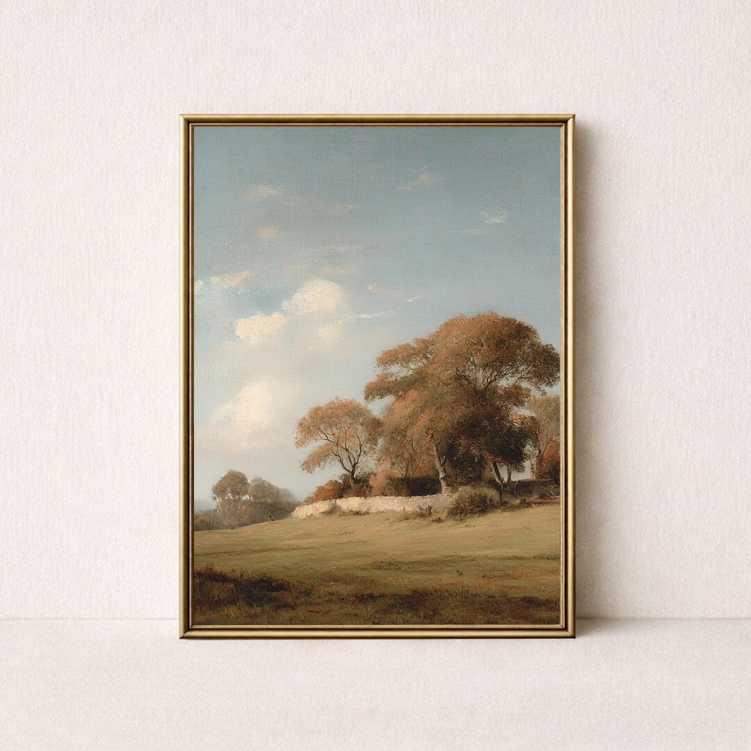 Vintage Cottagecore Wall Art Printable, Autumn Meadow Landscape Print ...