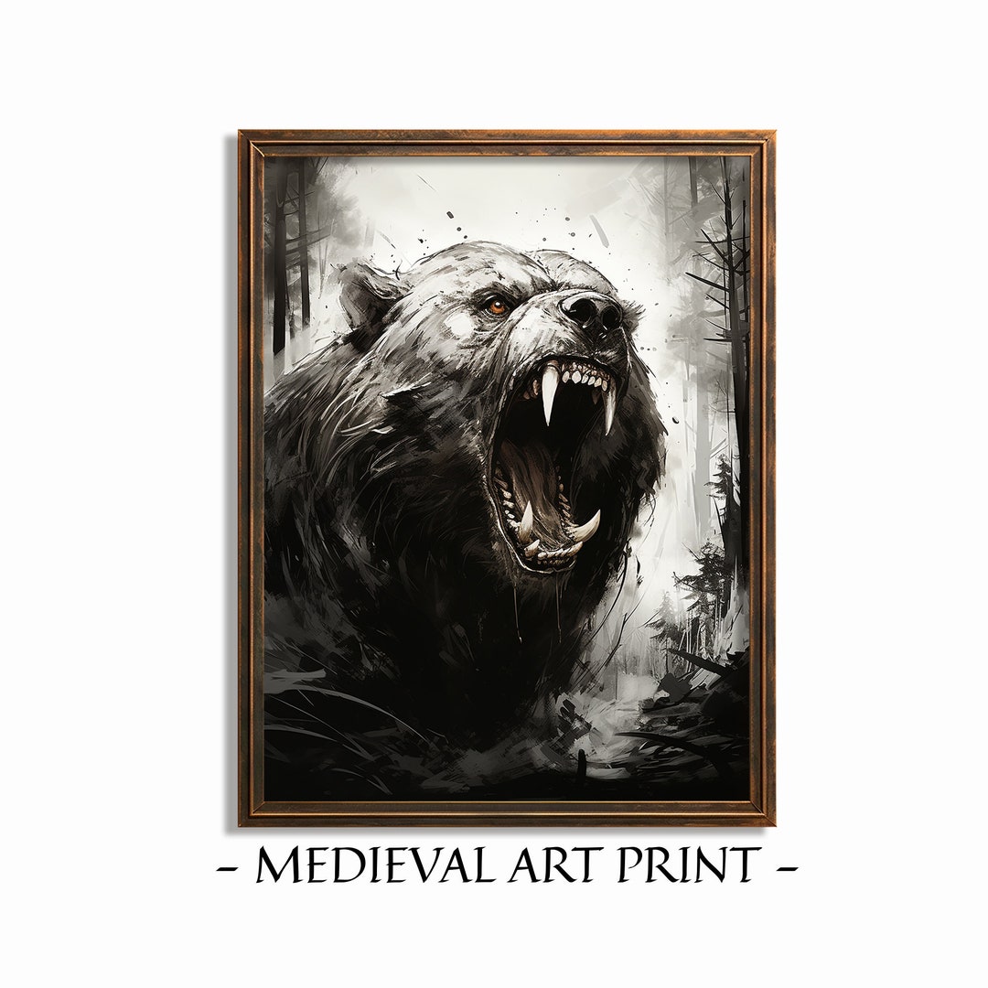 Angry Giant Bear Medieval Painting, Animal Middle Age Print, Printable ...