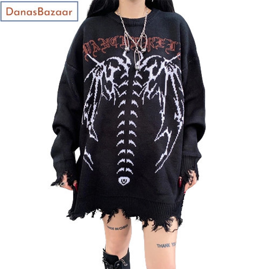 Women Knitted Skeleton Unisex Sweater Gothic Y2k Streetwear - Etsy